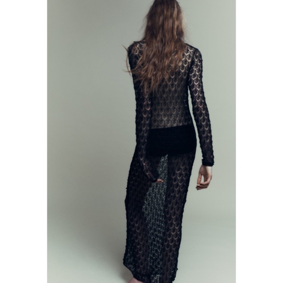 Zara | Dresses | Nwt Zara Shear Knit Dress With Lace L Black | Poshmark